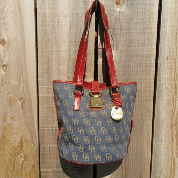 Dooney & Bourke | Bags | Vintage Dooney Bourke Blue Red Denim Db Print ...
